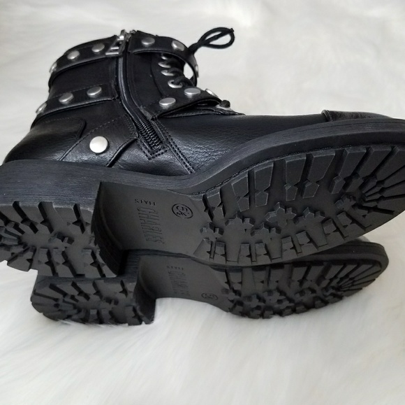 Charles David | Shoes | Charles David Silver Buckle Moto Combat Boots ...